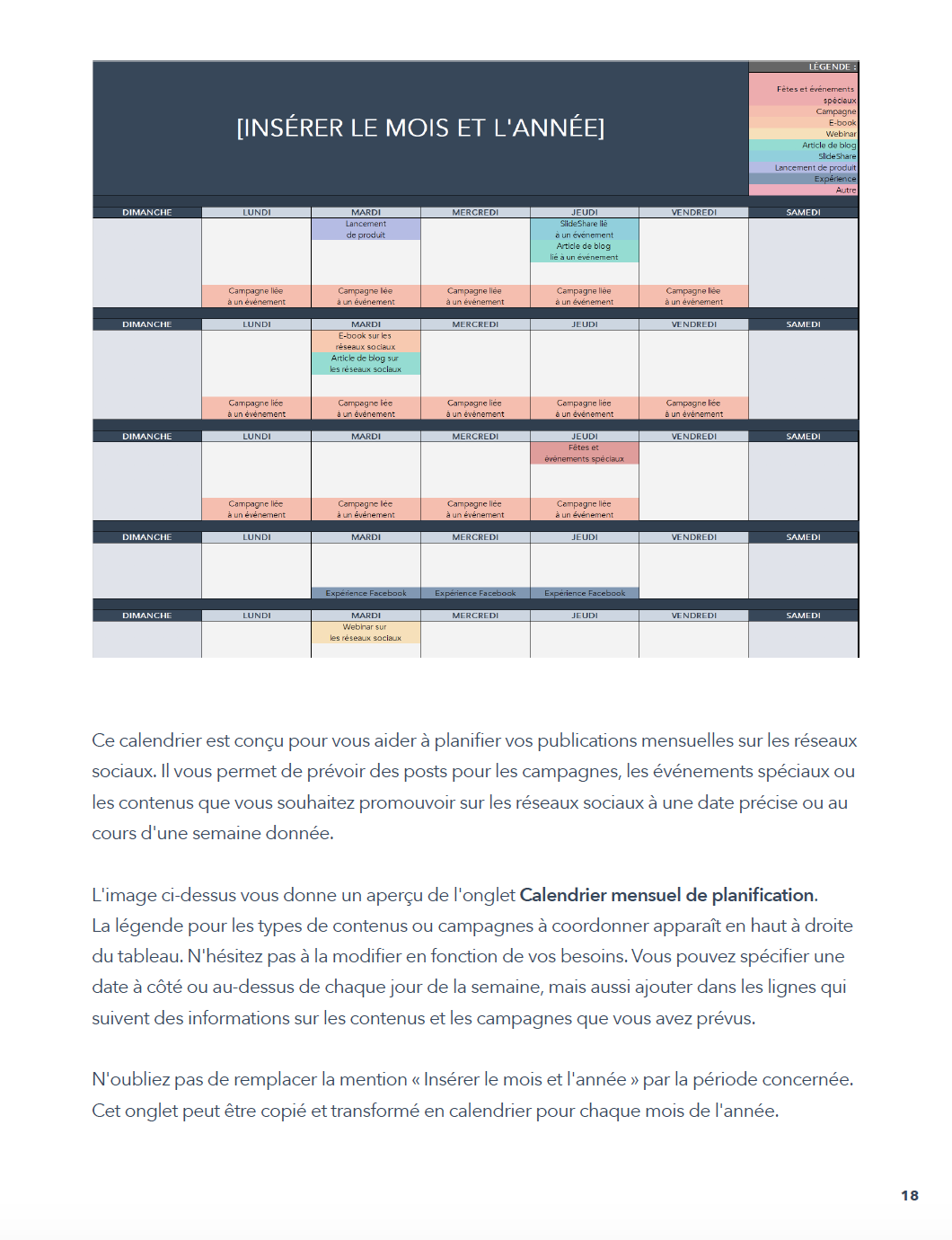 Modèle de calendrier éditorial pour les réseaux sociaux